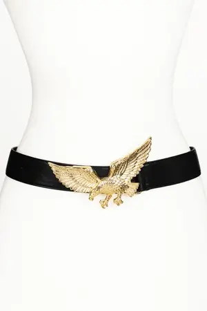 RAINA BELTS Eagle Buckle Leather Belt Black