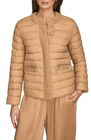 Donna Karan New York Nylon Quilted Down Jacket - Fawn