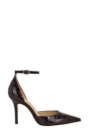 Calvin Klein Ankle Strap Pointed Toe Pumps - Wine Croc