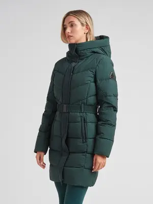 JACK1T Diamond Belted Hooded Down Coat - Emerald