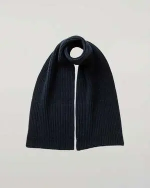 Johnstons Of Elgin Donegal Cashmere Dark Navy Knitted Scarf Navy