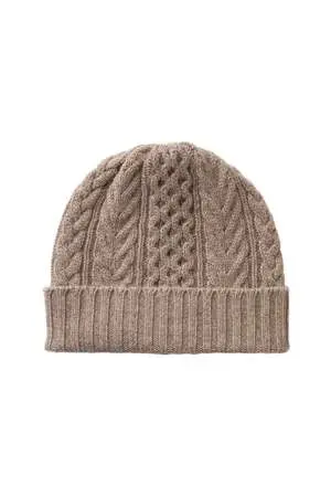 Johnstons Of Elgin Aran Cable Light Cashmere Beanie - Brown