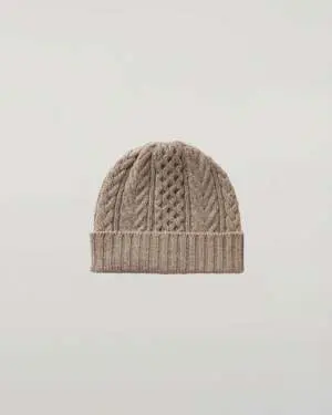 Johnstons Of Elgin Aran Cable Cashmere Beanie - Brown