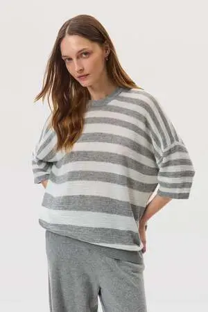 Johnstons Of Elgin Textured Stripe Oversized Cashmere T-shirt
