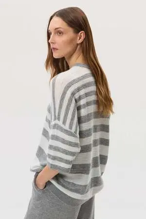 Johnstons Of Elgin Textured Stripe Oversized Cashmere T-shirt