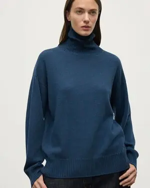 Johnstons Of Elgin Cashmere Roll Neck Jumper - Navy