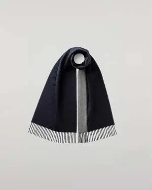 Johnstons Of Elgin Contrast & Grey Cashmere Scarf - Navy