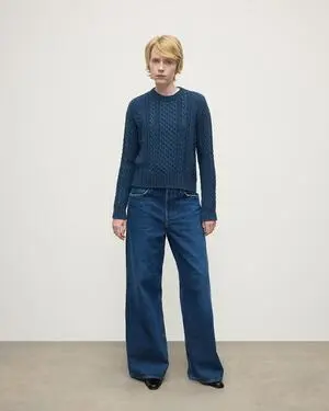 Johnstons Of Elgin Aran Cable Cashmere Jumper - Navy