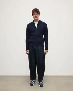 Johnstons Of Elgin Cashmere Milano Stitch Zip Jacket - Navy