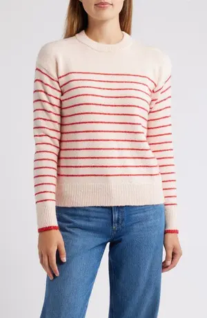 Caslon Stripe Relaxed Fit Sweater - Pink Fresco- Red Stripe
