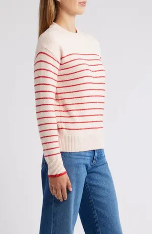 Caslon Stripe Relaxed Fit Sweater - Pink Fresco- Red Stripe