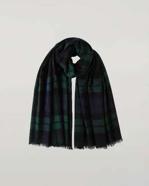 Johnstons Of Elgin Black Watch Lightweight Cashmere Tartan Stole - Navy