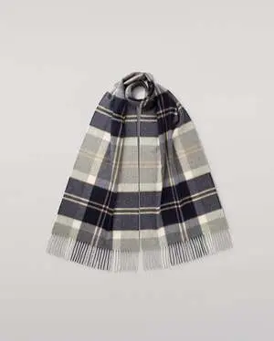 Johnstons Of Elgin Wide Silver Bannockbane Tartan Cashmere Scarf - Grey