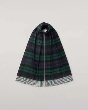 Johnstons Of Elgin Wide Black Watch Tartan Cashmere Scarf - Navy