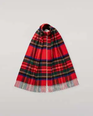 Johnstons Of Elgin Royal Stewart Tartan Wide Cashmere Scarf - Red
