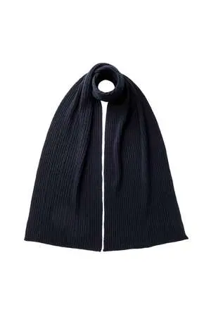Johnstons Of Elgin Cable & Rib Dark Cashmere Scarf - Navy