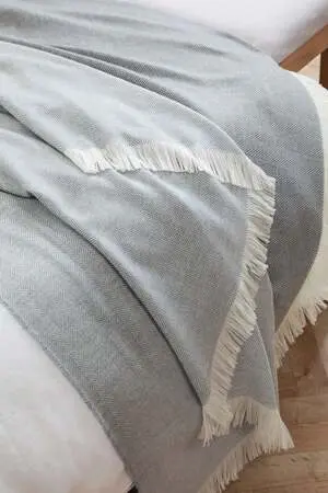 Johnstons Of Elgin Herringbone Merino Bed Throw In Mist