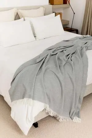 Johnstons Of Elgin Herringbone Merino Bed Throw In Mist