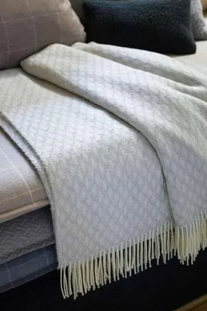 Johnstons Of Elgin Trellis Weave Merino Bed Throw In Silver