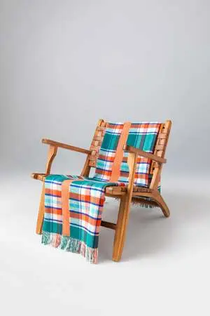 Johnstons Of Elgin Vibrant Reversible Lambswool Throw In Check & Herringbone - Orange