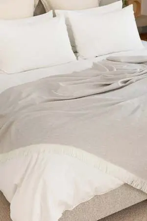 Johnstons Of Elgin Herringbone Merino Bed Throw In Silver Birch
