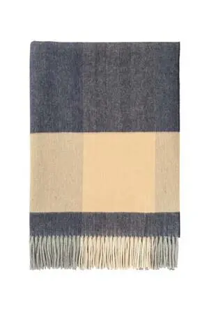 Johnstons Of Elgin Block Border Wool Throw In Dark - Grey