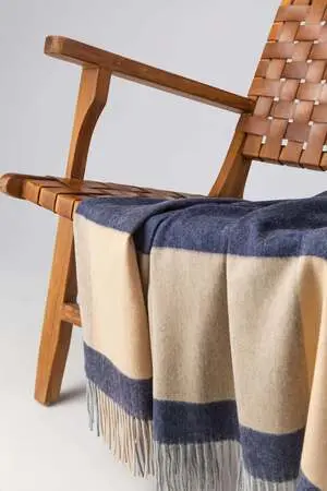 Johnstons Of Elgin Block Border Wool Throw In Dark - Grey