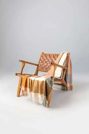 Johnstons Of Elgin Block Border Wool Throw In Warm - Natural