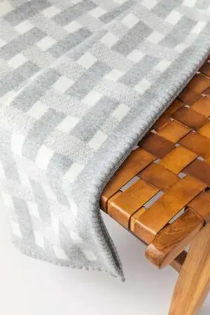 Johnstons Of Elgin Blanket Stitched Basketweave Throw In Light