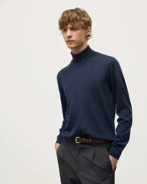 Johnstons Of Elgin Fin Cashmere Roll Neck Jumper - Navy