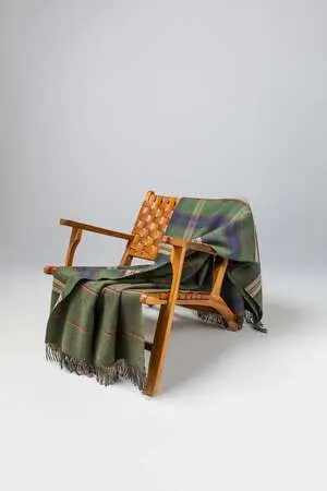 Johnstons Of Elgin Double Face Lambswool Throw In Check & Windowpane - Green