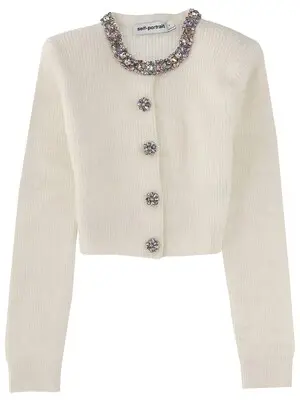 SELF-PORTRAIT Cardigan With Diamanté Detail - Ivory