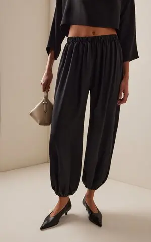 Aflalo Lolana Silk Tapered Pants - Black