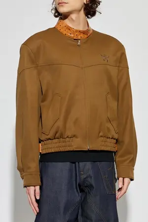 Mcm Wool Bomber Jacket With Logo - Brown