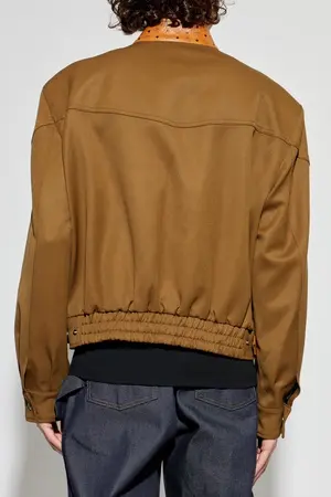 Mcm Wool Bomber Jacket With Logo - Brown