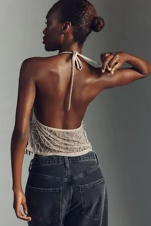 Anthropologie Beaded Halter Cami - Silver