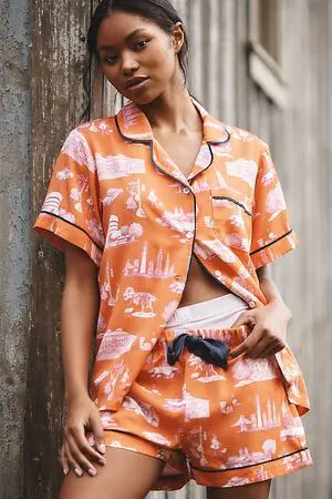 KATIE KIME City Toile Pajama Short Set Orange