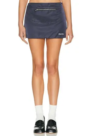 Miu Miu Nylon Gazare Pile Skirt - Bleu