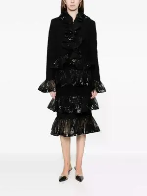 Elie Saab Sequin Ruffled Midi Skirt