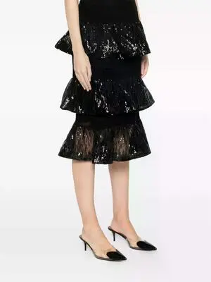 Elie Saab Sequin Ruffled Midi Skirt