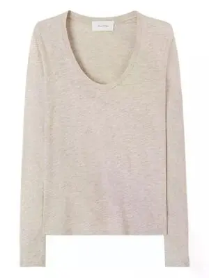 American Vintage Long-sleeved Scoop-neck T-shirt - Neutrals