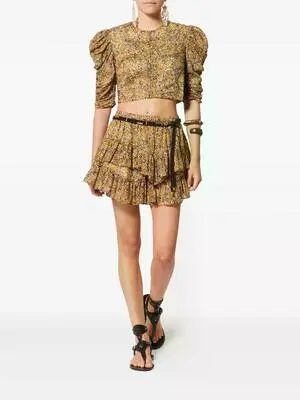 MARANT ETOILE Jocadia Floral Ruffled Shorts - Brown