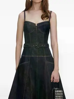 SELF-PORTRAIT Belted Panelled Dress - Blue
