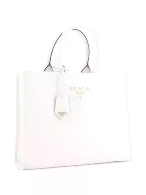Prada Symbole Shopper Embossed Leather Tote Bag - White