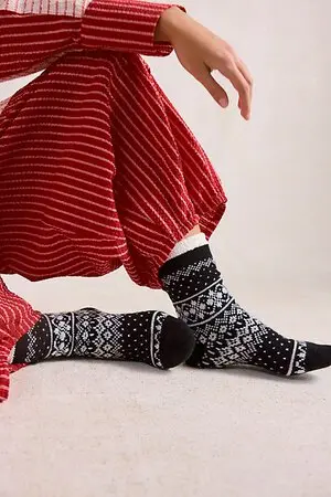 Free People Lined Lounge Socks - Red/black Combo