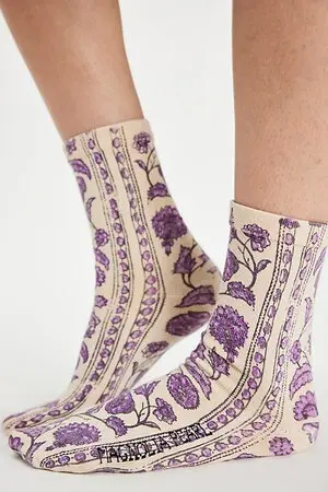 MAGNOLIA PEARL Block Print Crew Socks - Purple