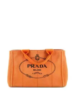 Prada Canapa Convertible Canvas Mini Tote - Orange