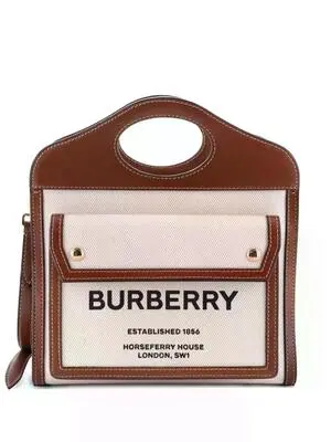Burberry Canvas And Leather Logo Pocket Tote With Mini Crossbody Bag - Brown