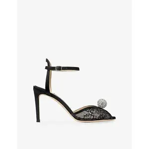 JIMMY CHOO Sacora 85 Lace And Leather Heeled Sandals - Black/crystal