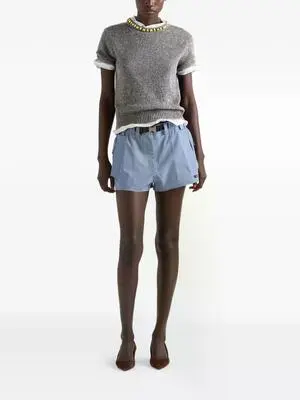 Prada Crystal-embellished Short-sleeved Knit Sweater - Grey